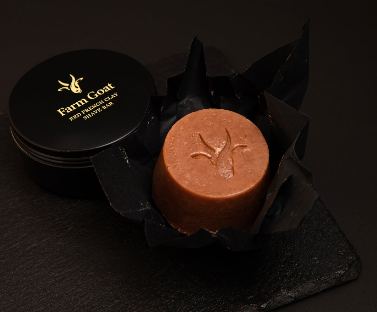 Red French Clay Shave Bar with Travel Tin – Farm Goat